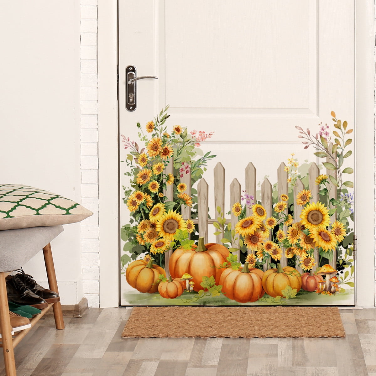 Pumpkin Sunflower Fence Wall Decal Paper Living Room Bedroom Home Wall ...