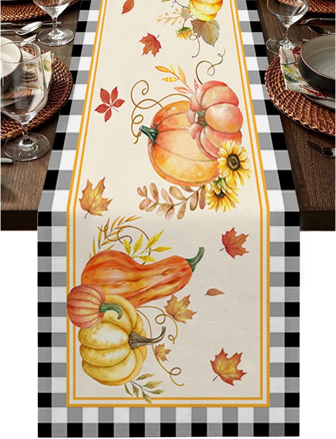 Pumpkin Table Runner,13 x 72 inch Watercolor Pumpkins Happy ...
