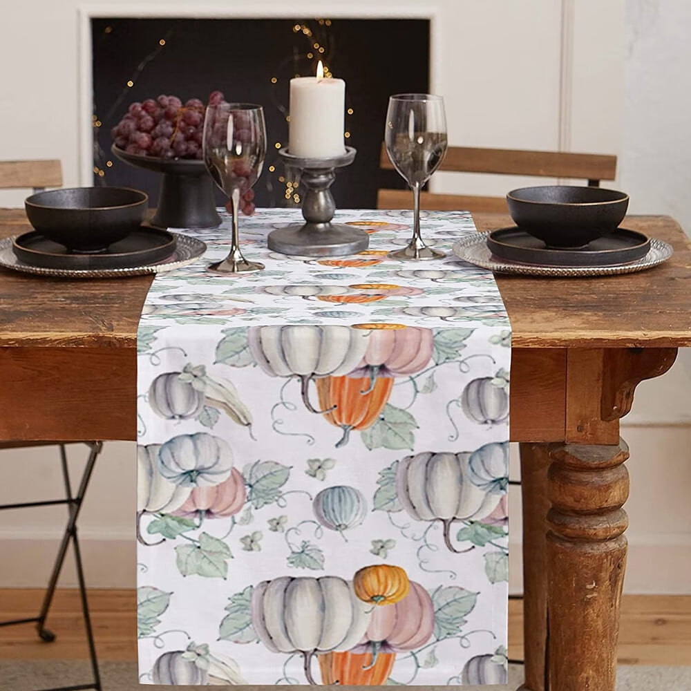 Pumpkin Table Runner Watercolor Pumpkins Happy Thanksgiving Halloween ...