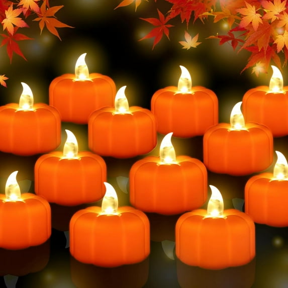 Pumpkin Tea Lights Decorations Fall Decor, 24 Pack LED Orange Pumpkin ...