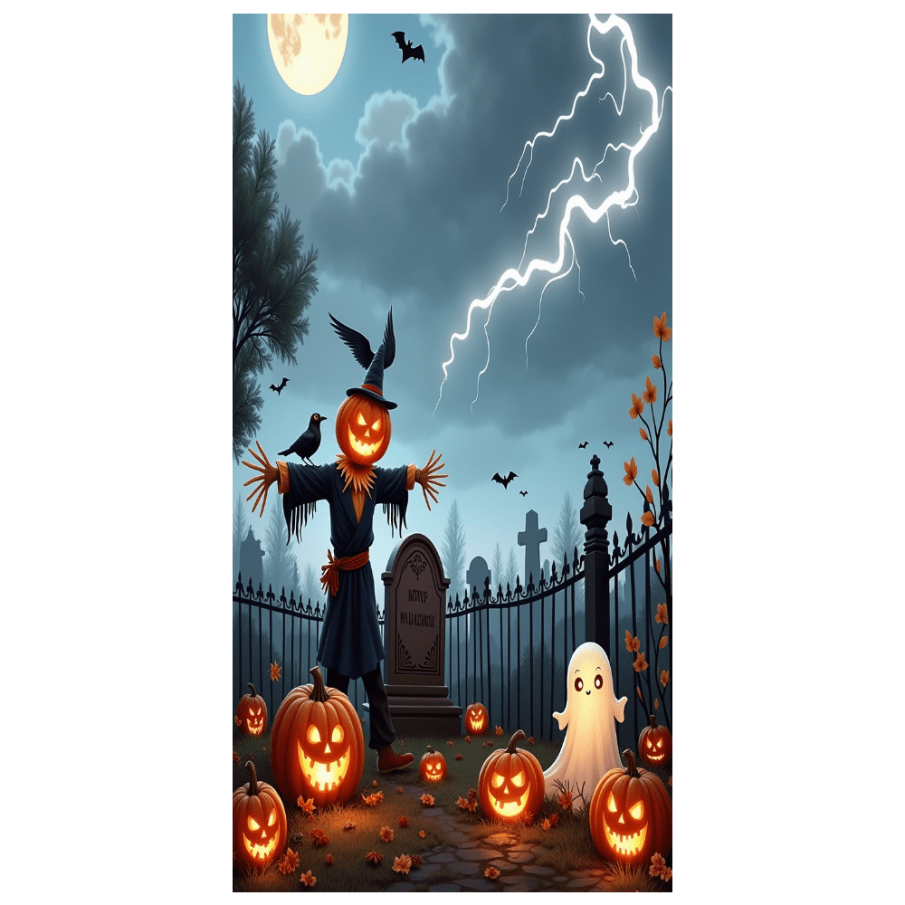 Pumpkin Theme Halloween Banner Spooky Design Scarecrow Decoration for ...