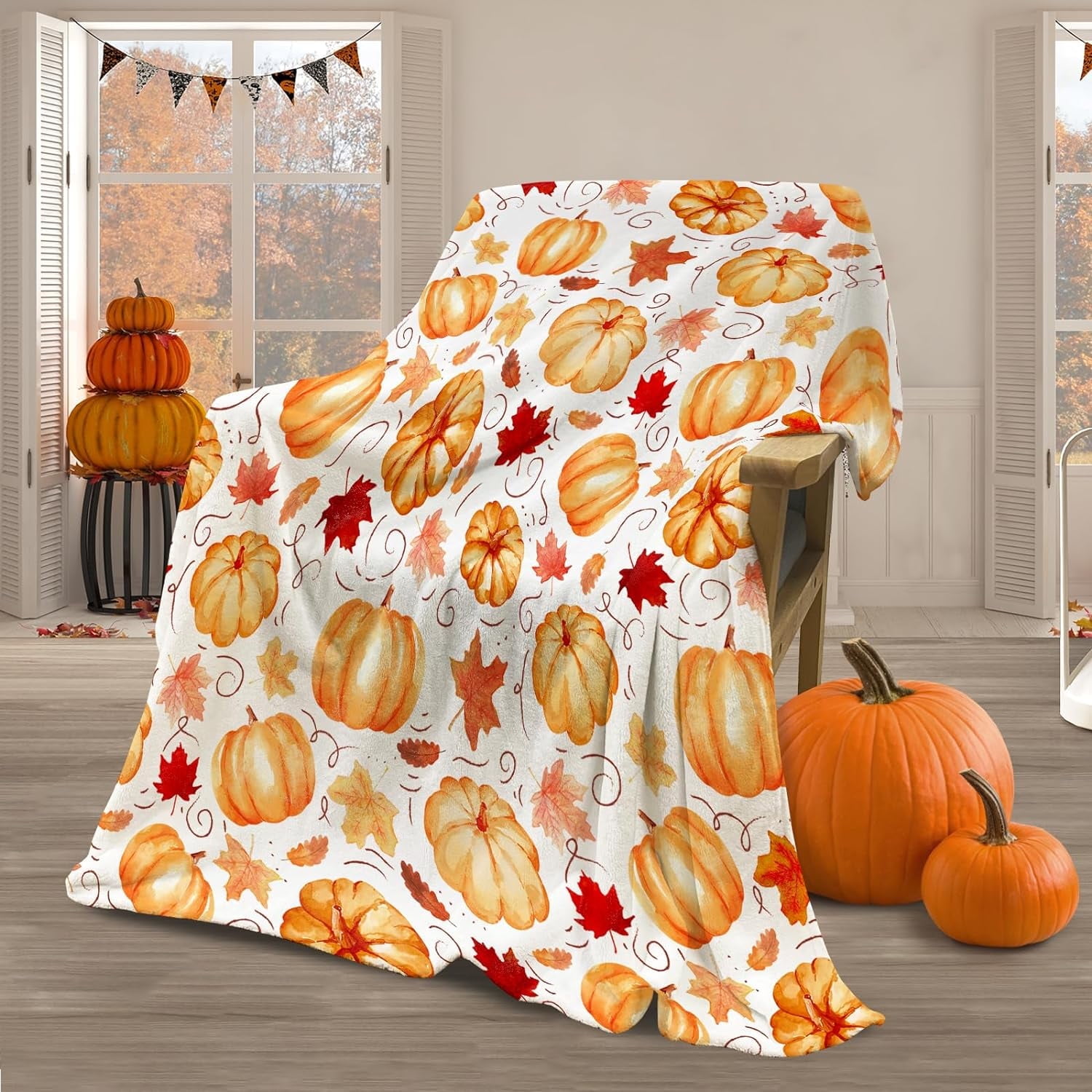 Pumpkin Throw Blanket Fall Blanket Flannel Fleece Fall Leaf Throw ...