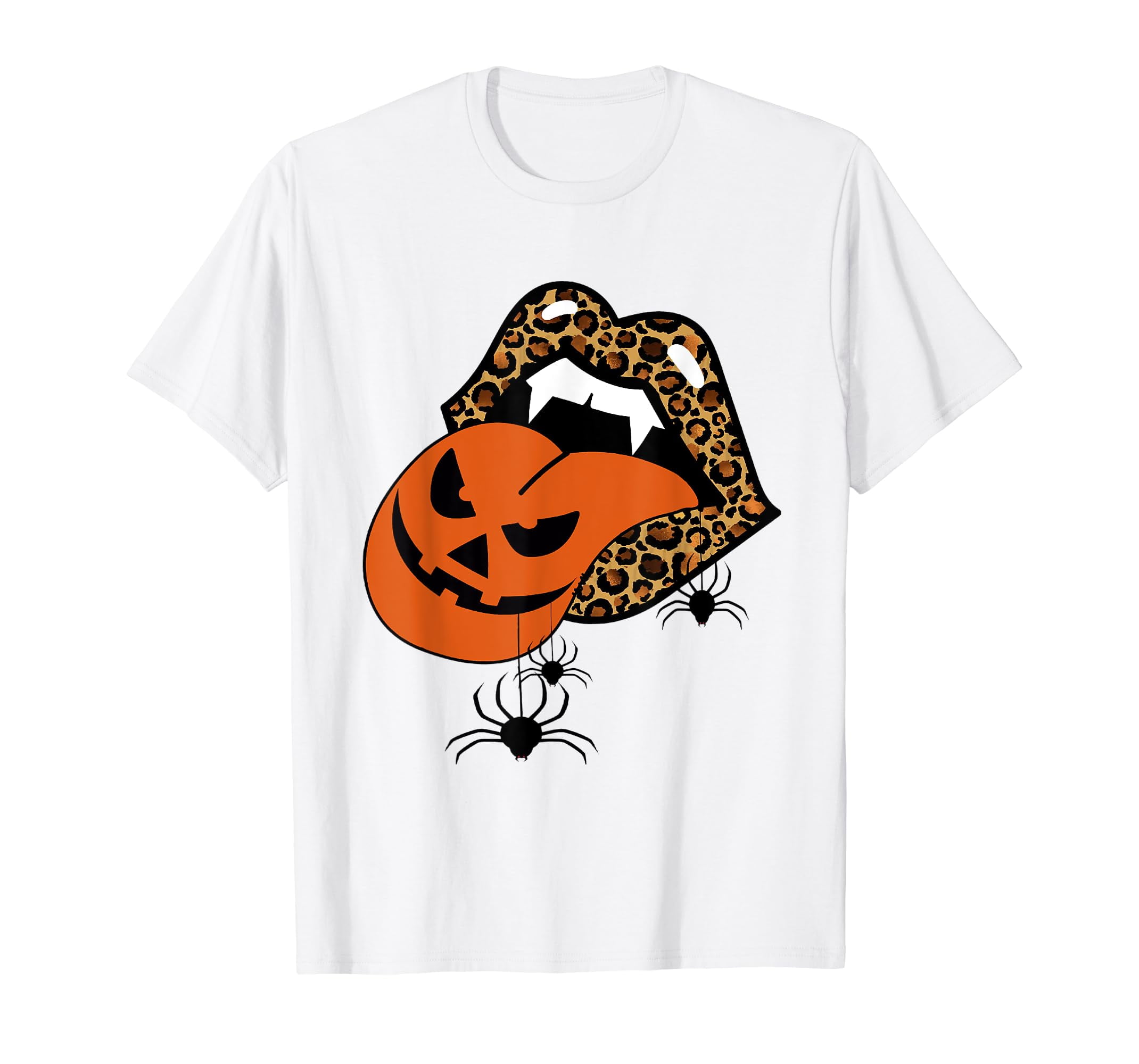 Pumpkin Tongue Out Vampire Leopard Lips Spider Halloween T-Shirt ...