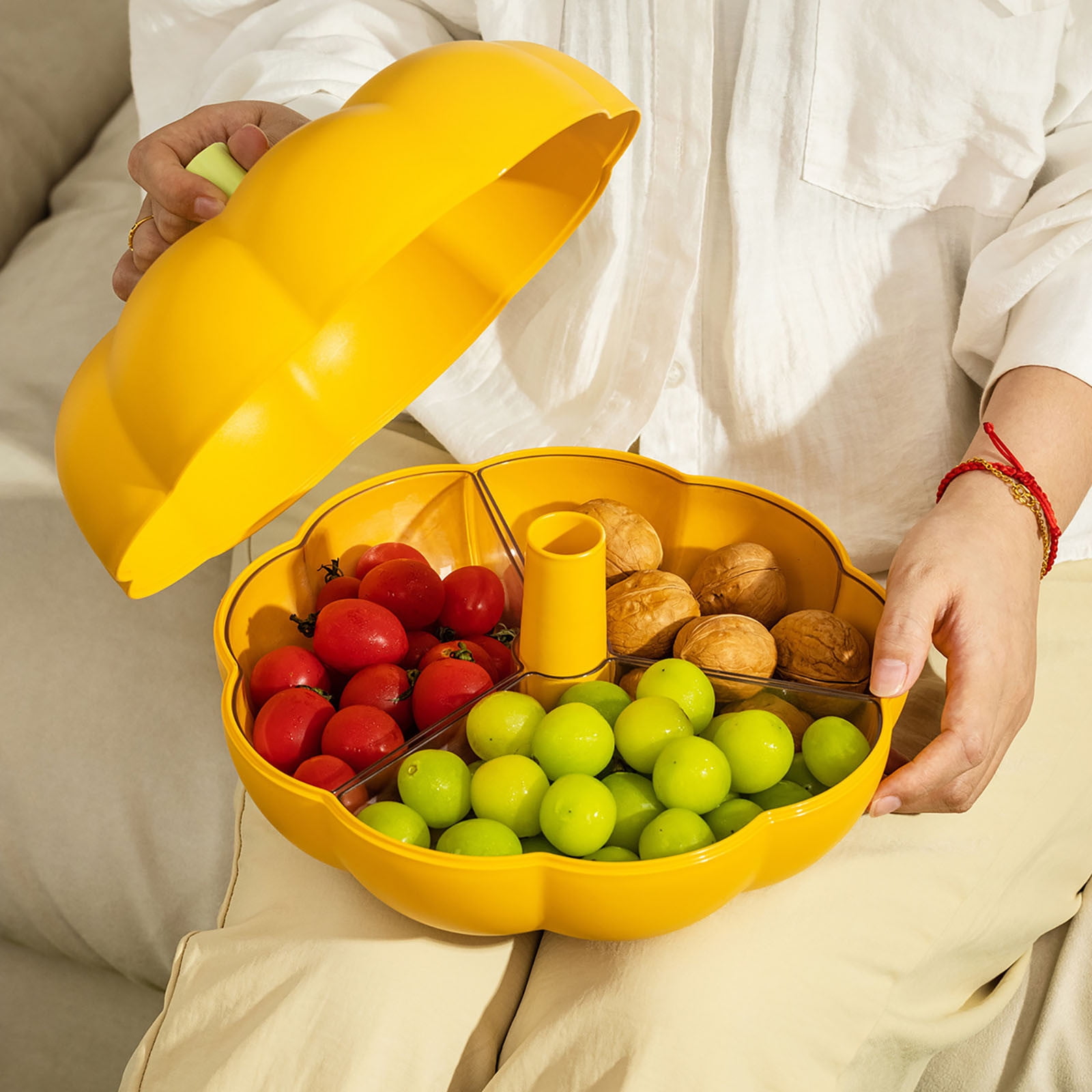 Pumpkin Tray Holder,10x6.4in Pumpkin Snack Bowl with Internal Dividers ...