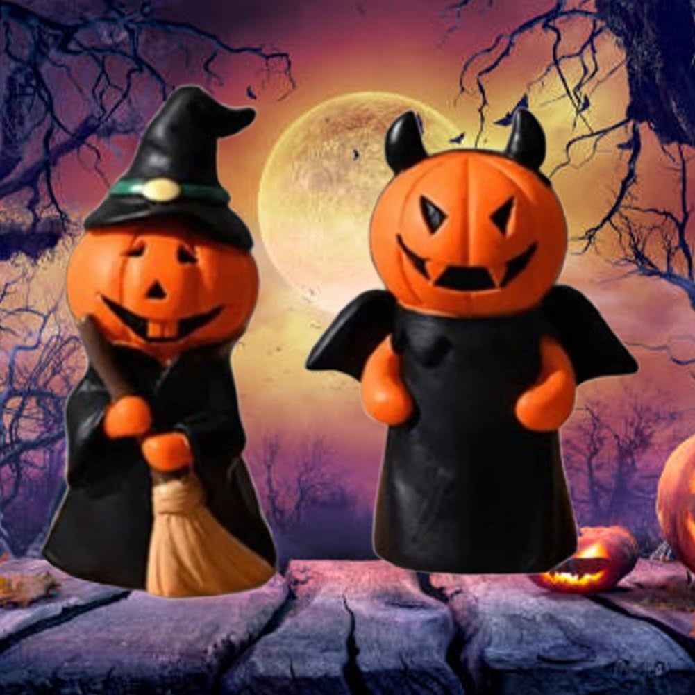 Pumpkin Tricksters Figurines,Halloween Handmade Unique Pumpkin Witch ...