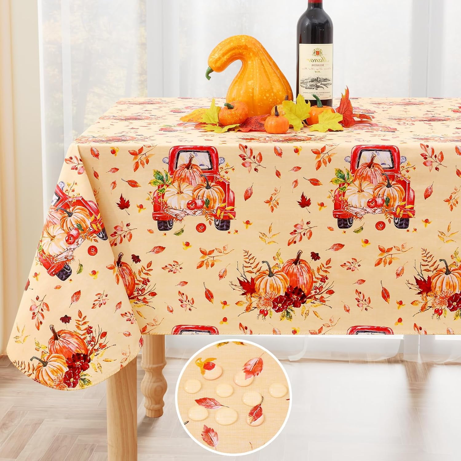 Pumpkin Truck Flannel Backed Vinyl Tablecloth, Waterproof Rectangle ...