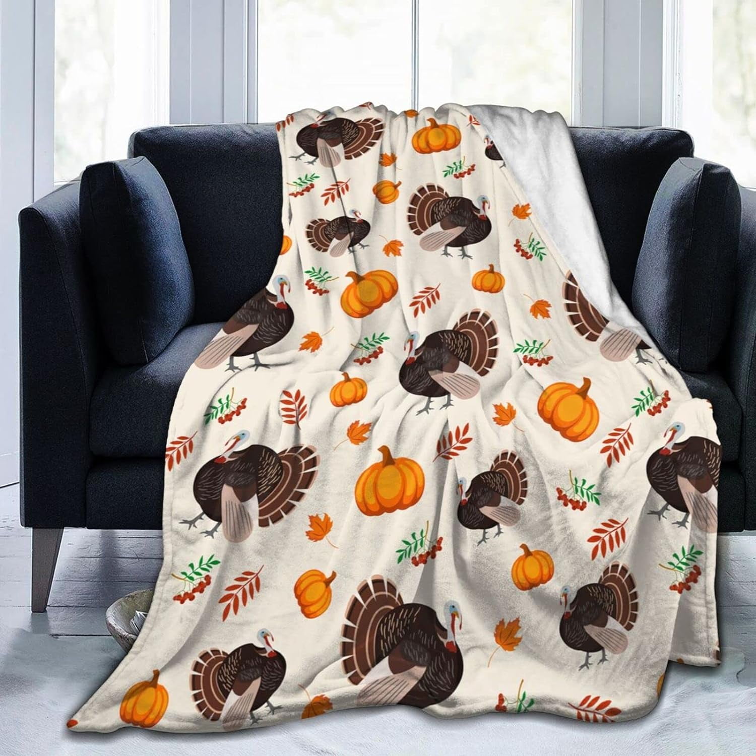 Pumpkin and Turkey Throw Blanket Super Soft Lightweight Fall Leaf ...