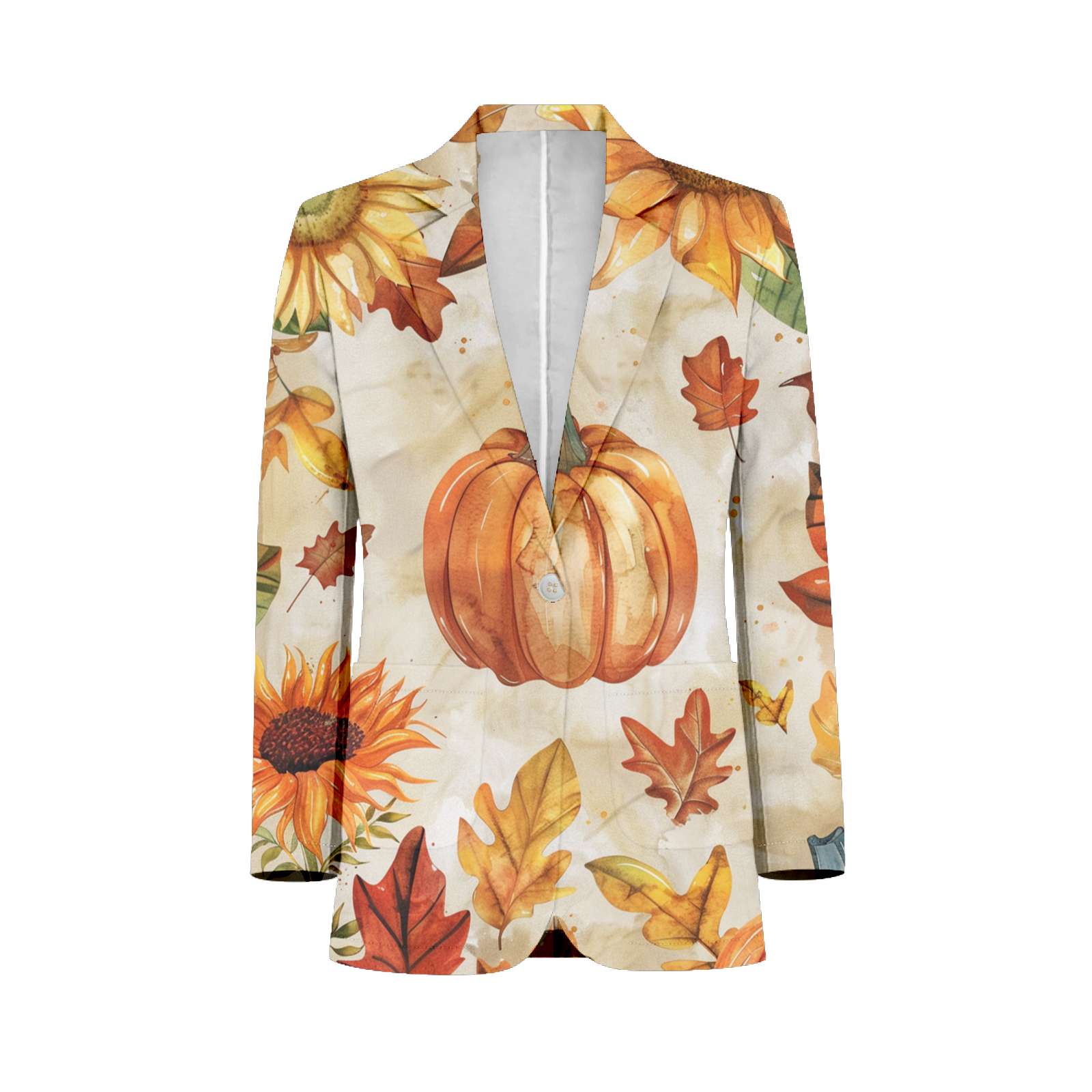 Pumpkin With Leaves Sunflower Watercolor Men Blazers Slim Clothing ...
