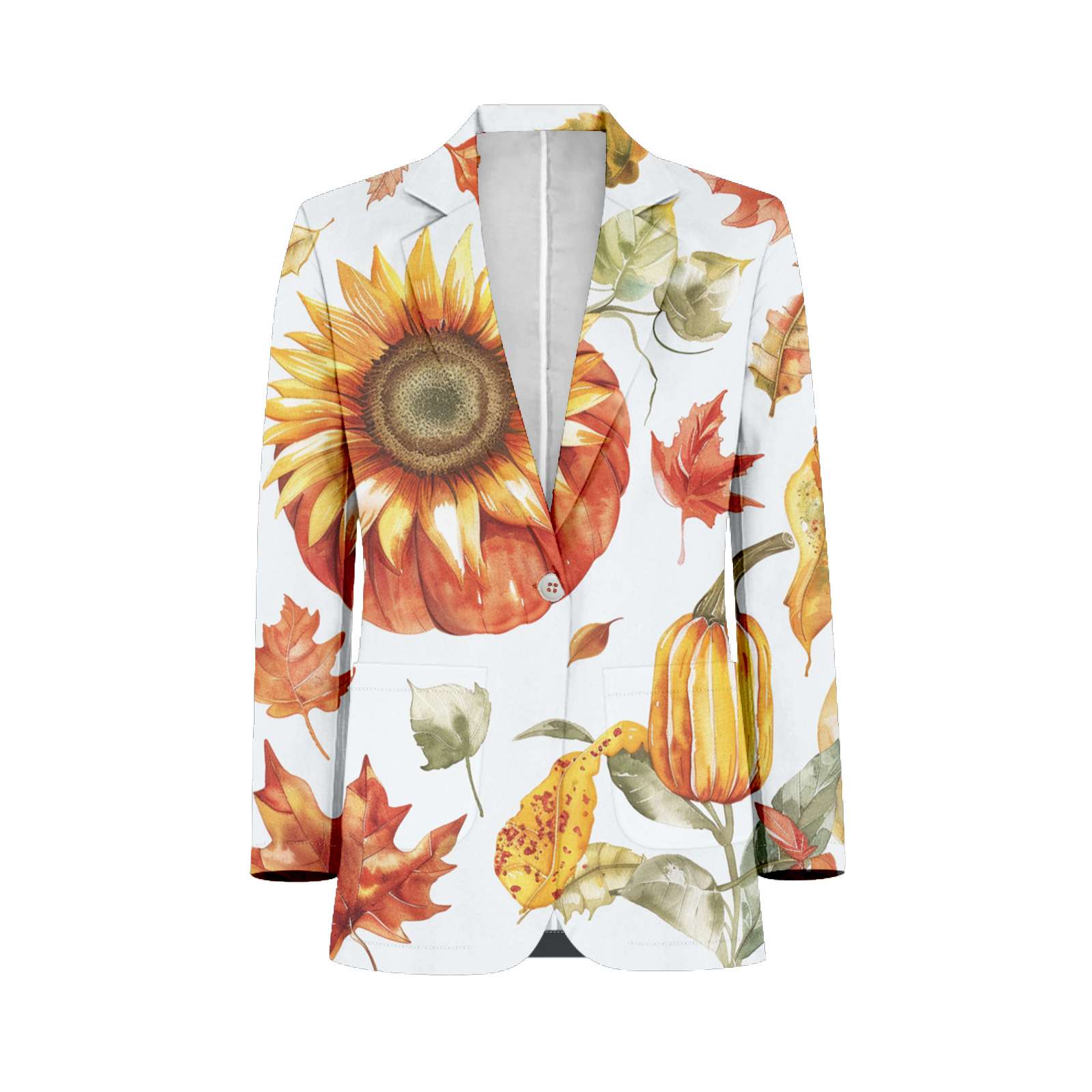 Pumpkin With Leaves Sunflower Watercolor Men's Suit Blazer Casual Party ...