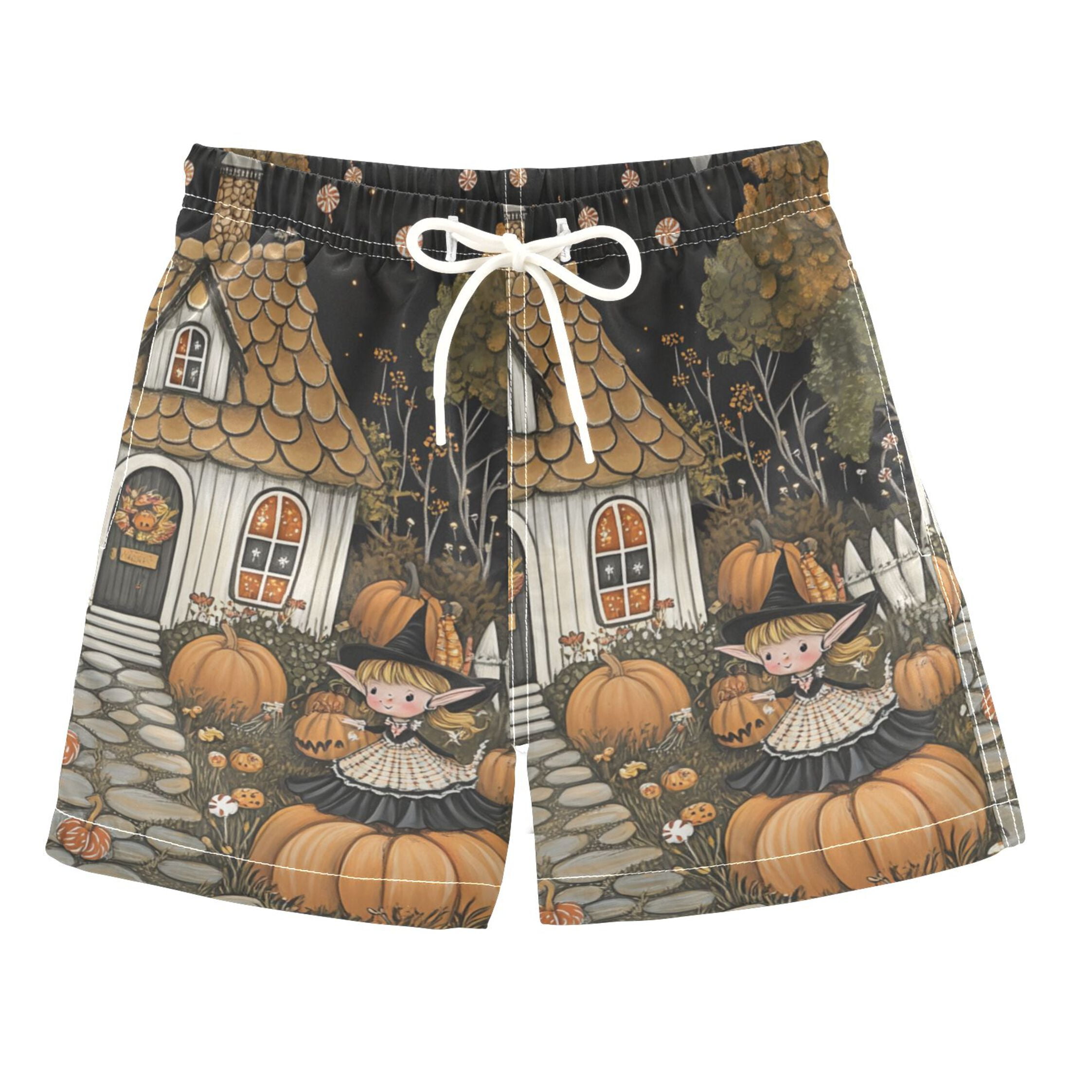 Pumpkin and Witch Boys Swim Trunks Quick Dry Boy Swim Shorts for 3-14 ...
