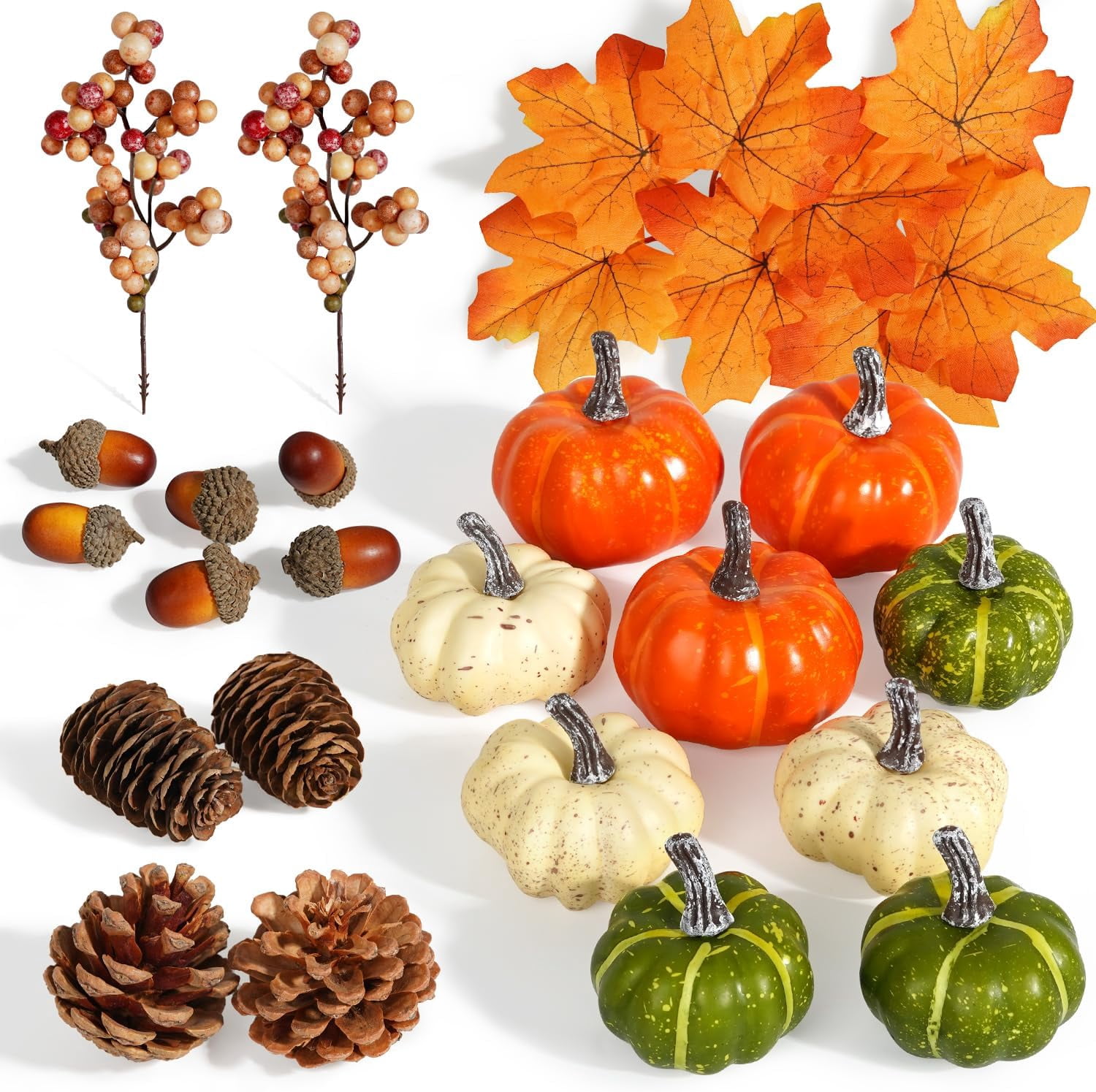 Pumpkin decoration set, fall artificial maple leaves, harvest pumpkins ...
