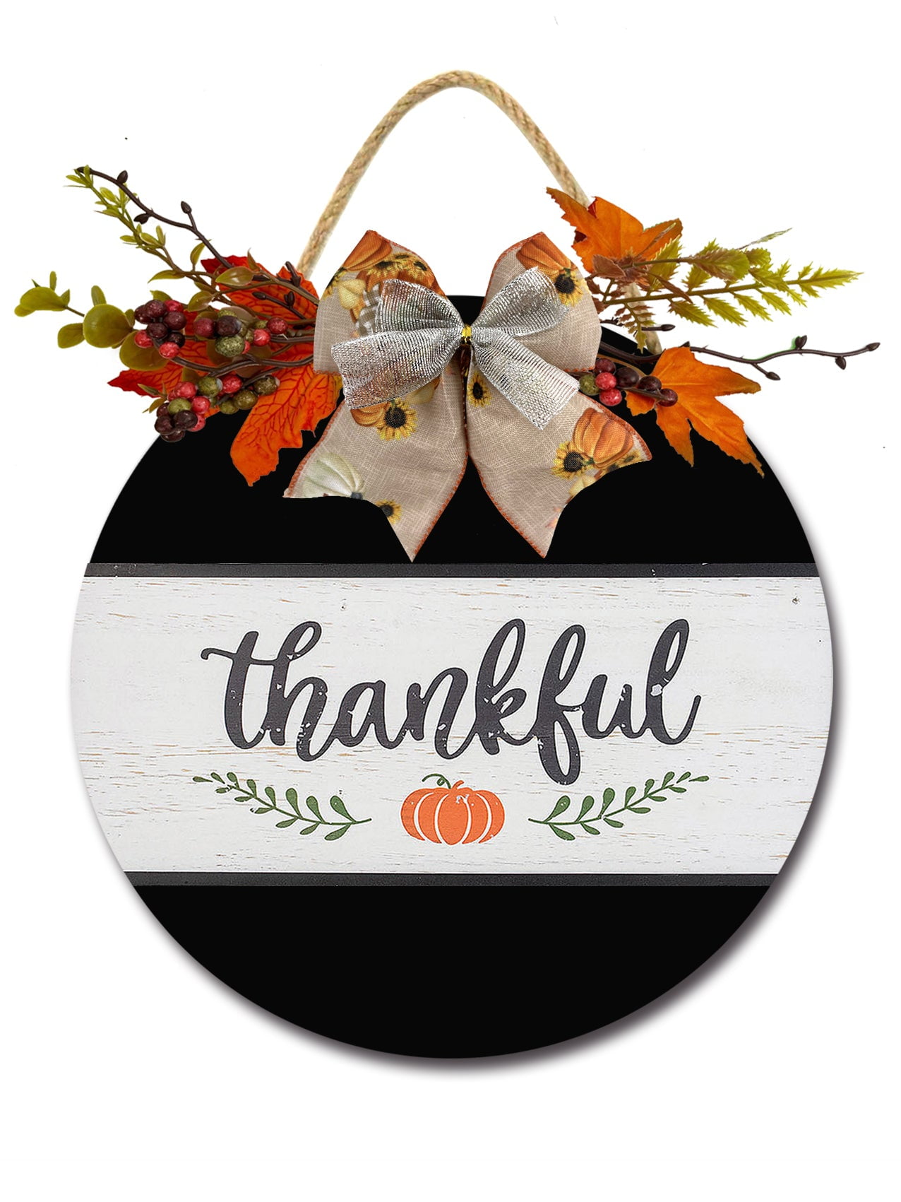 Pumpkin "thankful" Door Sign Home Decor Round Wood Wreaths Wall Hanging ...