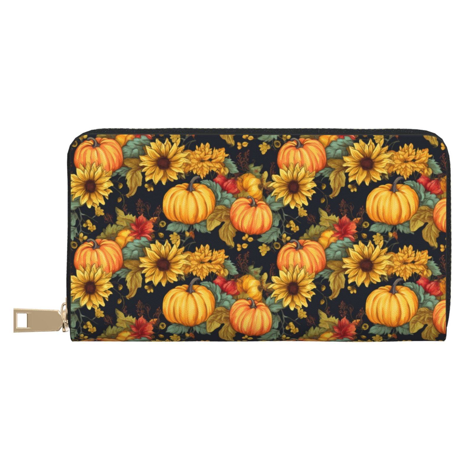 Pumpkins And Sunflowers3 Wallet Women, Leather Bifold Multi Card Wallet ...