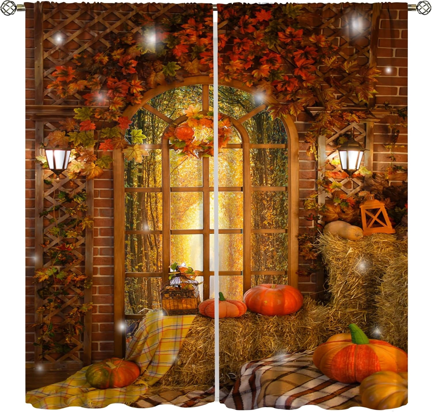 Pumpkins Curtains Thanksgiving Harvest Straw Autumn Maple Leaf Warm ...