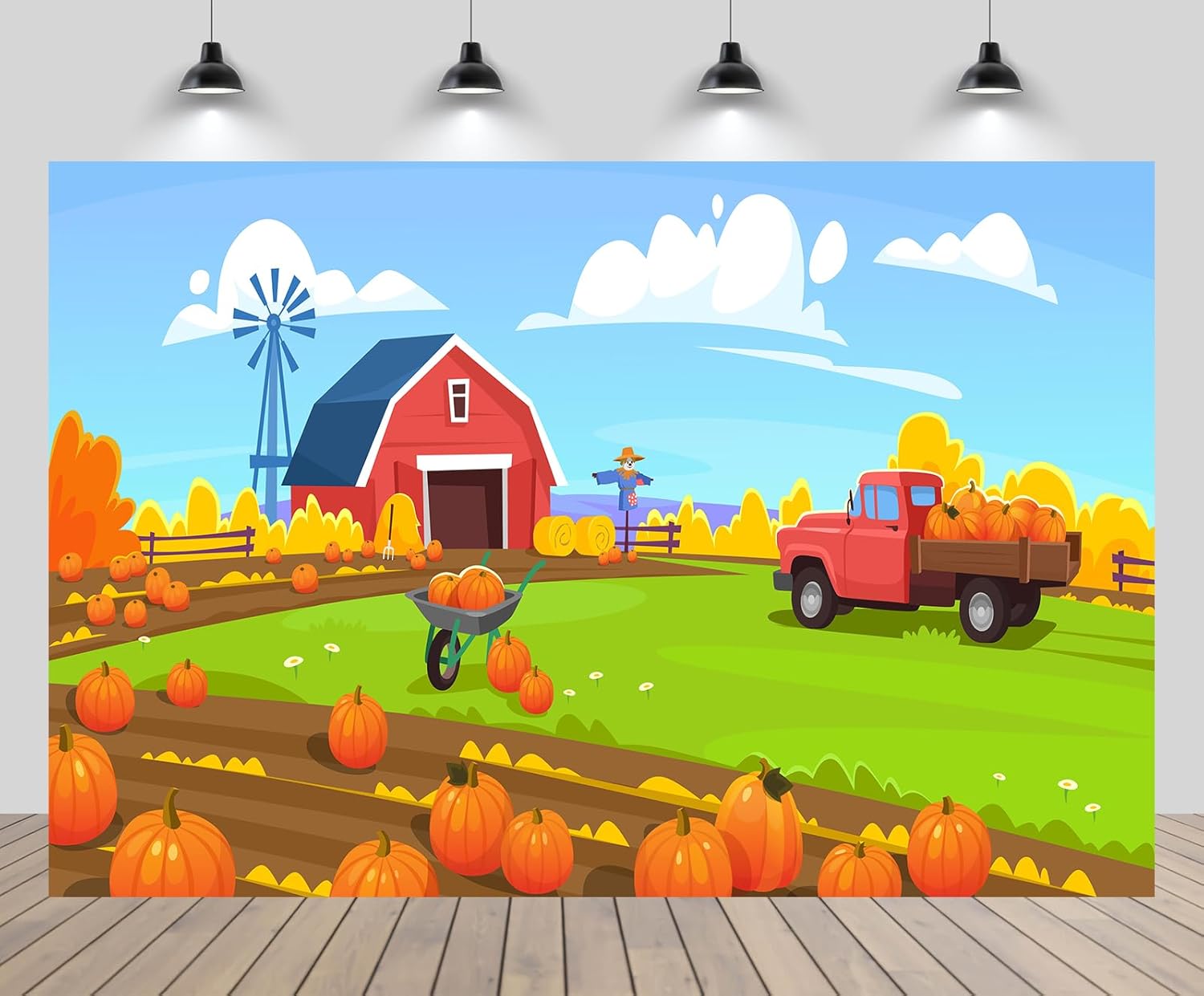 Pumpkins Farm Beautiful Backdrop Autumn Cartoon Pumpkin Patch Red ...