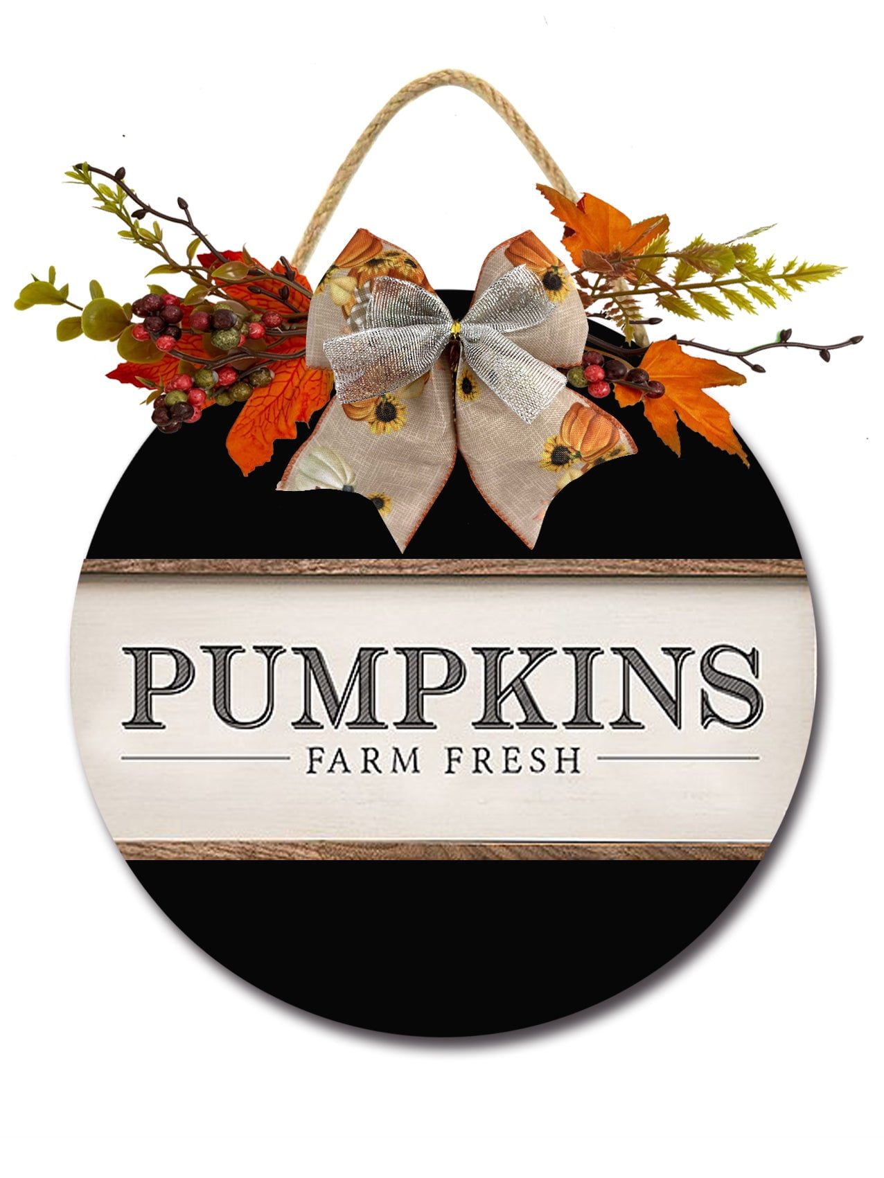 Pumpkins Farm Fresh Door Sign Home Decor Round Wood Wreaths Wall ...