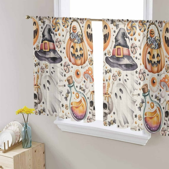 Pumpkins Halloween Sheer Curtains 54 Inches Length 2 Panels Set, Window ...