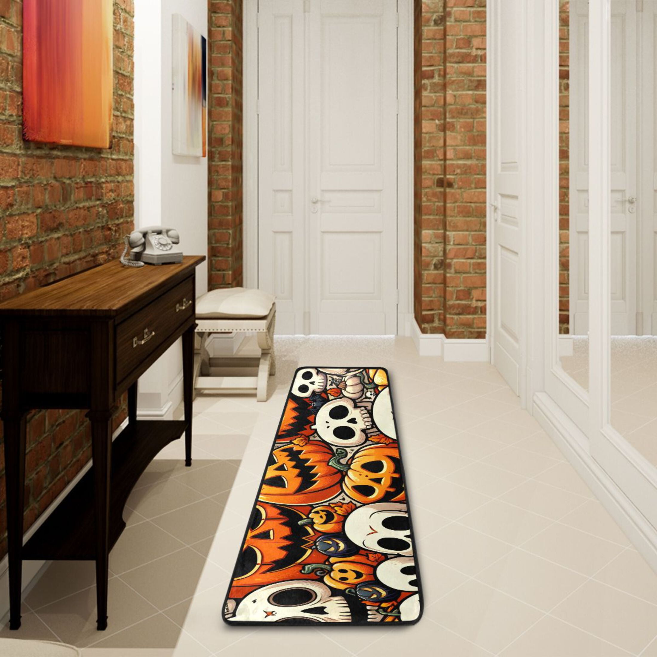 Pumpkins Skeleton Halloween Runner Rug Ares Rug Non-Slip Laundry Rug 72 ...
