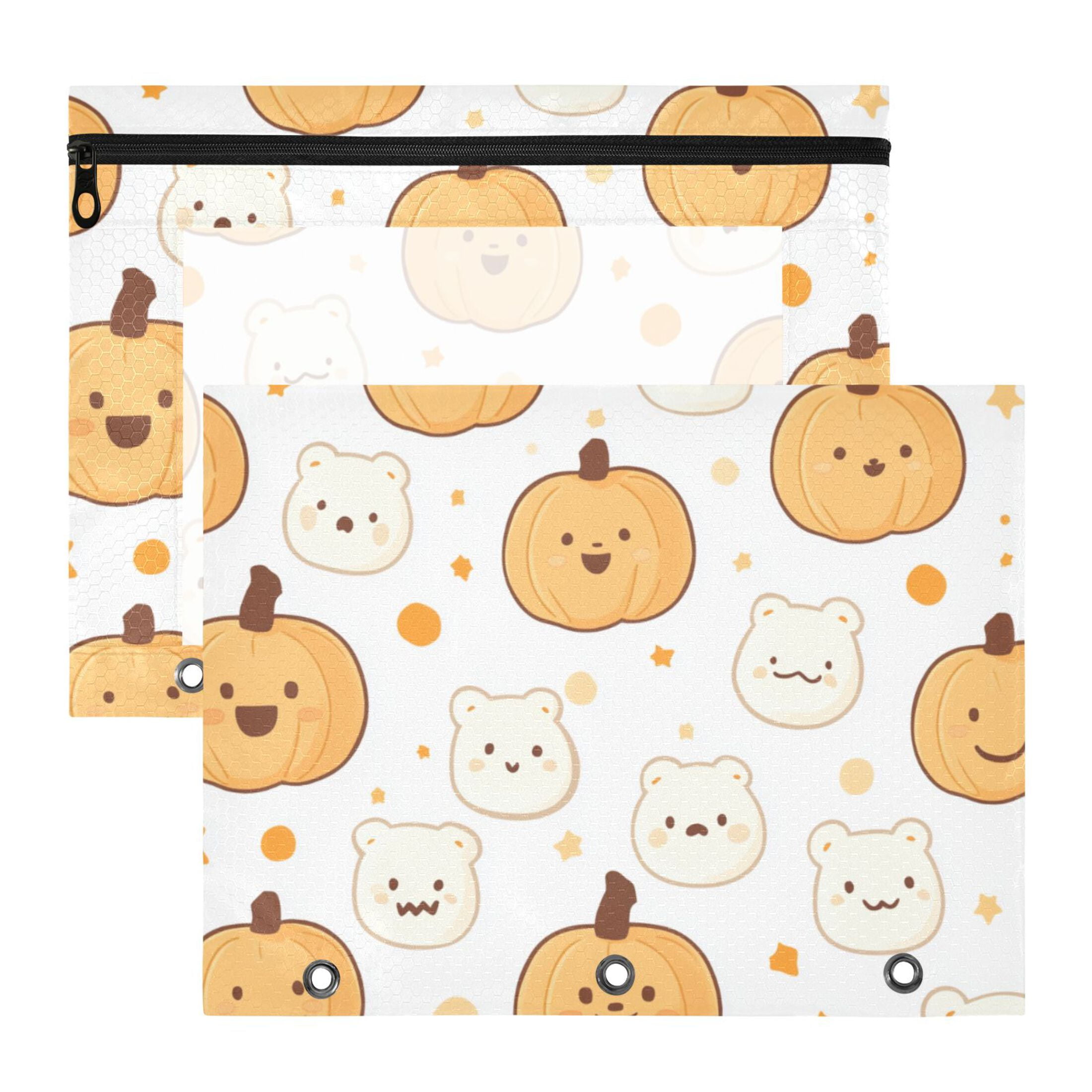 Pumpkins Stars Cute Bear Faces Halloween 3-Ring Binder Pouches A4 Size ...