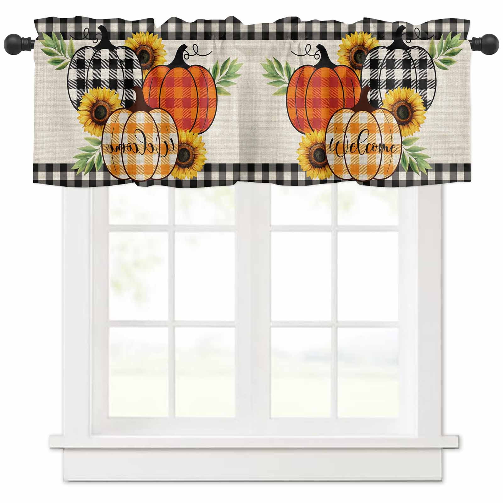 Pumpkins Valances for Windows Farmhouse Kitchen Curtains Valances Rod ...