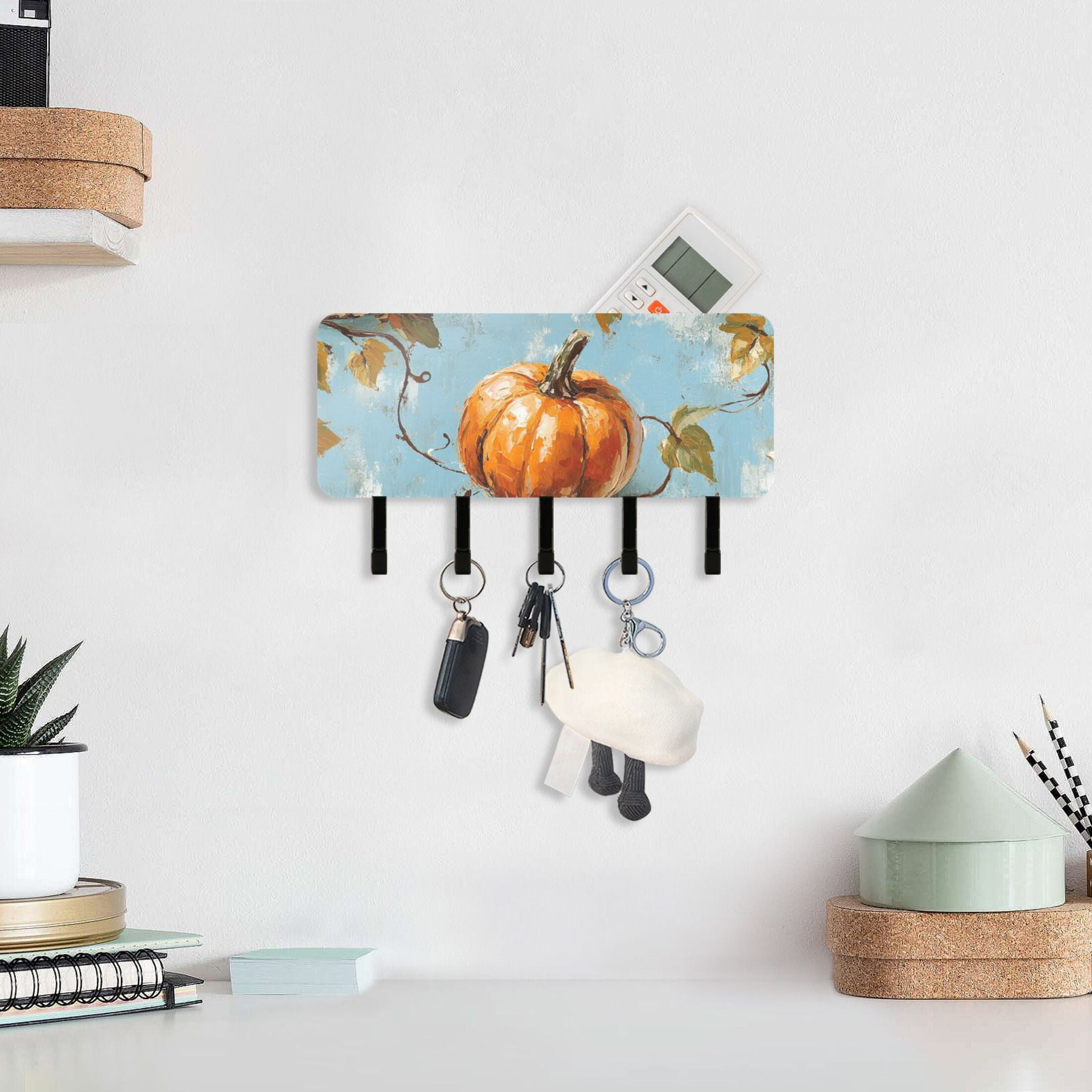Pumpkins in Blue Key Holder for Wall Mail Holder Organizer with 5 Key ...