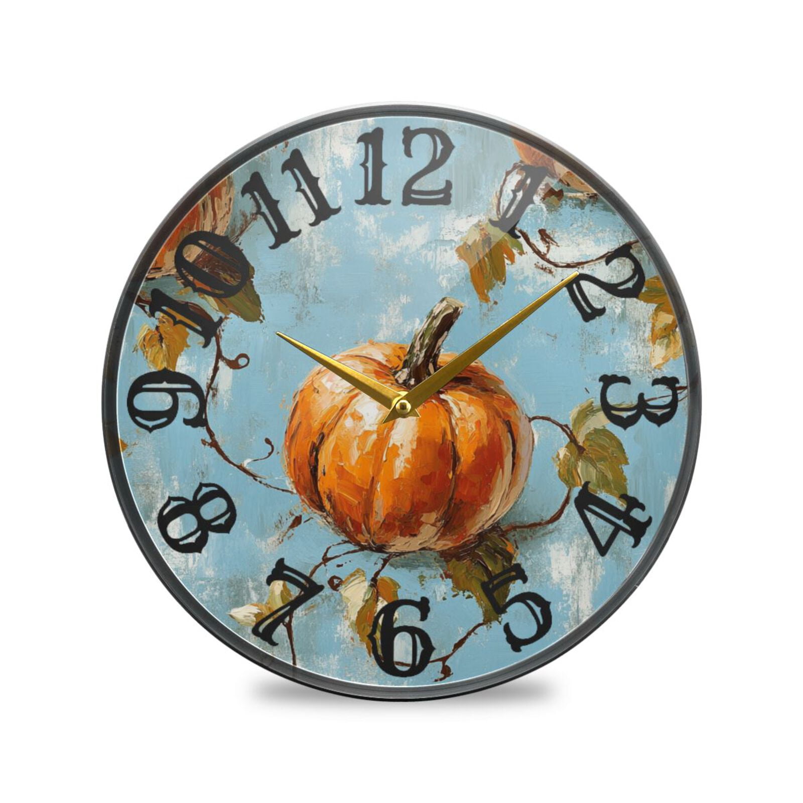Pumpkins in Blue Wall Clock 12 Inch Silent Non Ticking Battery Operated ...