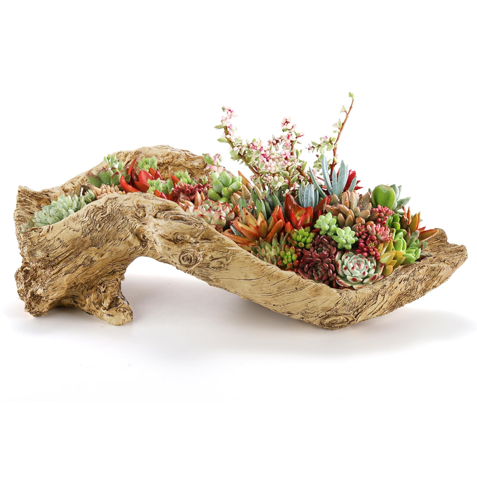 Pumtus Artificial Driftwood Planter, Sculpture Resin Succulent Flower ...