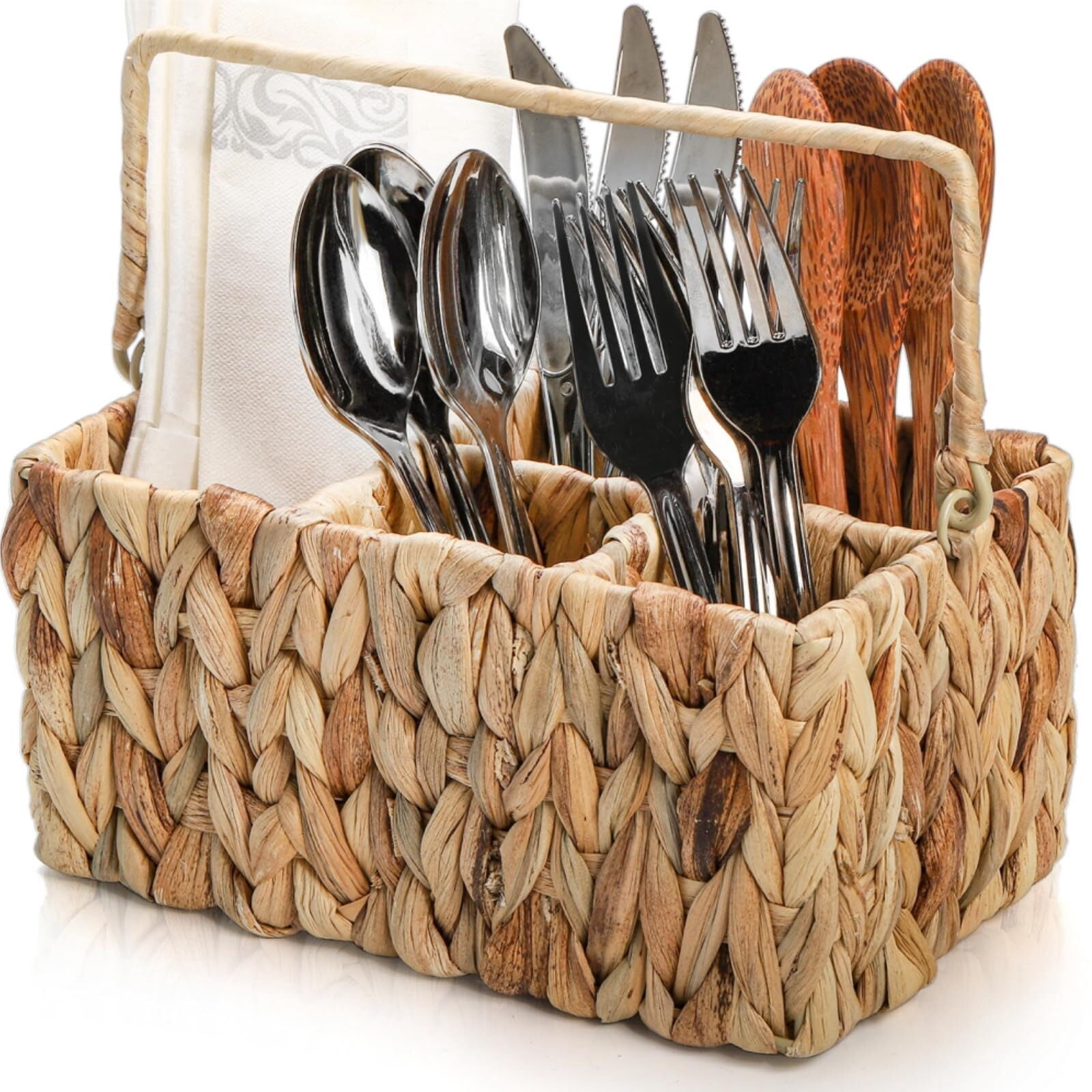 Pumtus Wicker Flatware Organizer, Woven Divided Utensil Caddy, Water ...