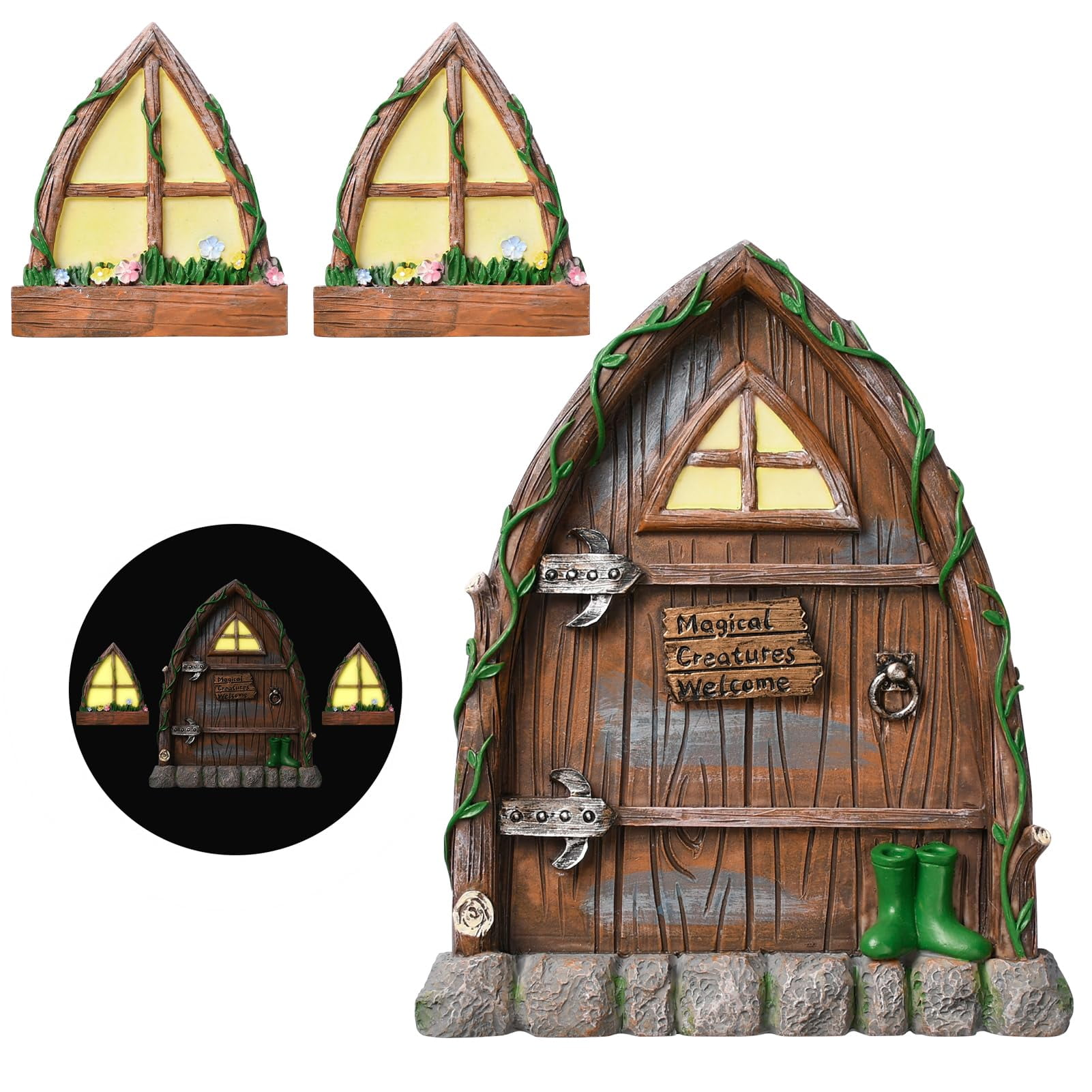 Pumwoy Resin Fairy Door and Window for Trees,Glow in The Dark,Miniature ...