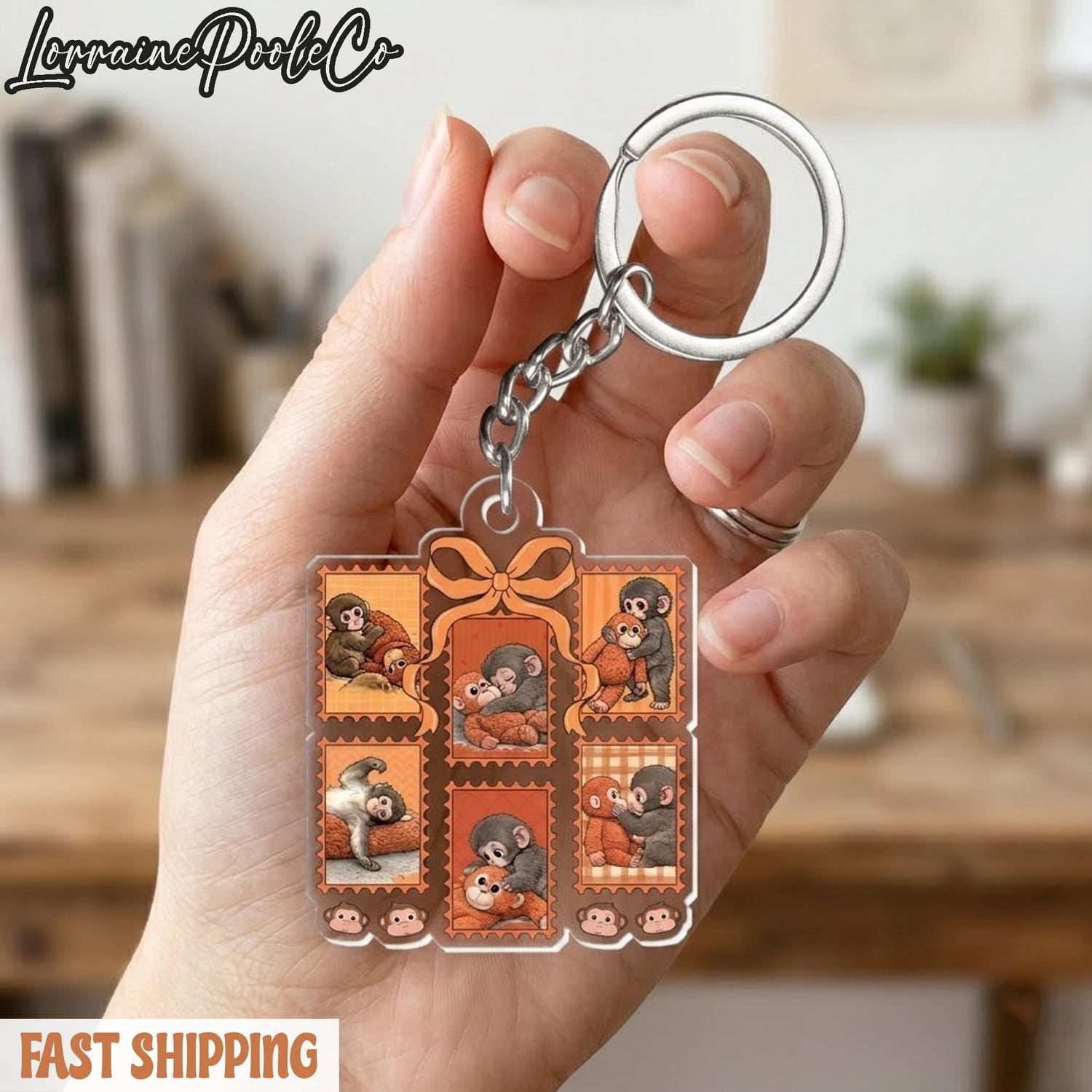 Punch Baby Monkey Acrylic Keychain, Viral Inspired Cute Monkey, Team ...
