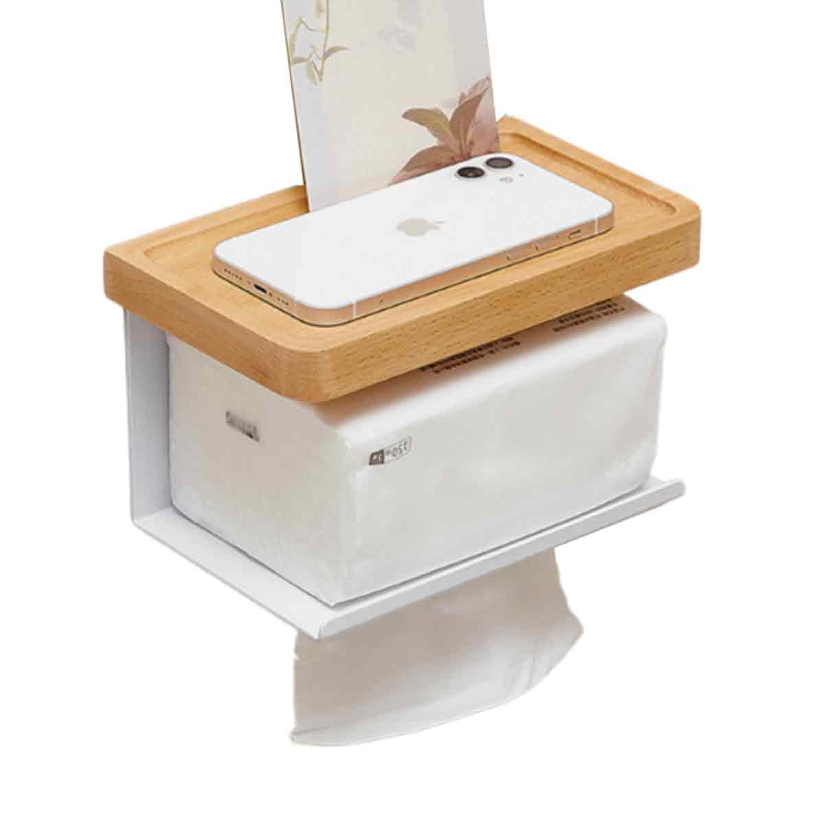 Punch-Free Bathroom Tissue Box Rack Toilet Creative Japanese-Style Toilet White Solid Wood Roll ...