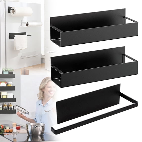 Punch-Free Magnetic Refrigerator Shelf, 3-Pack Movable Metal Organizer ...