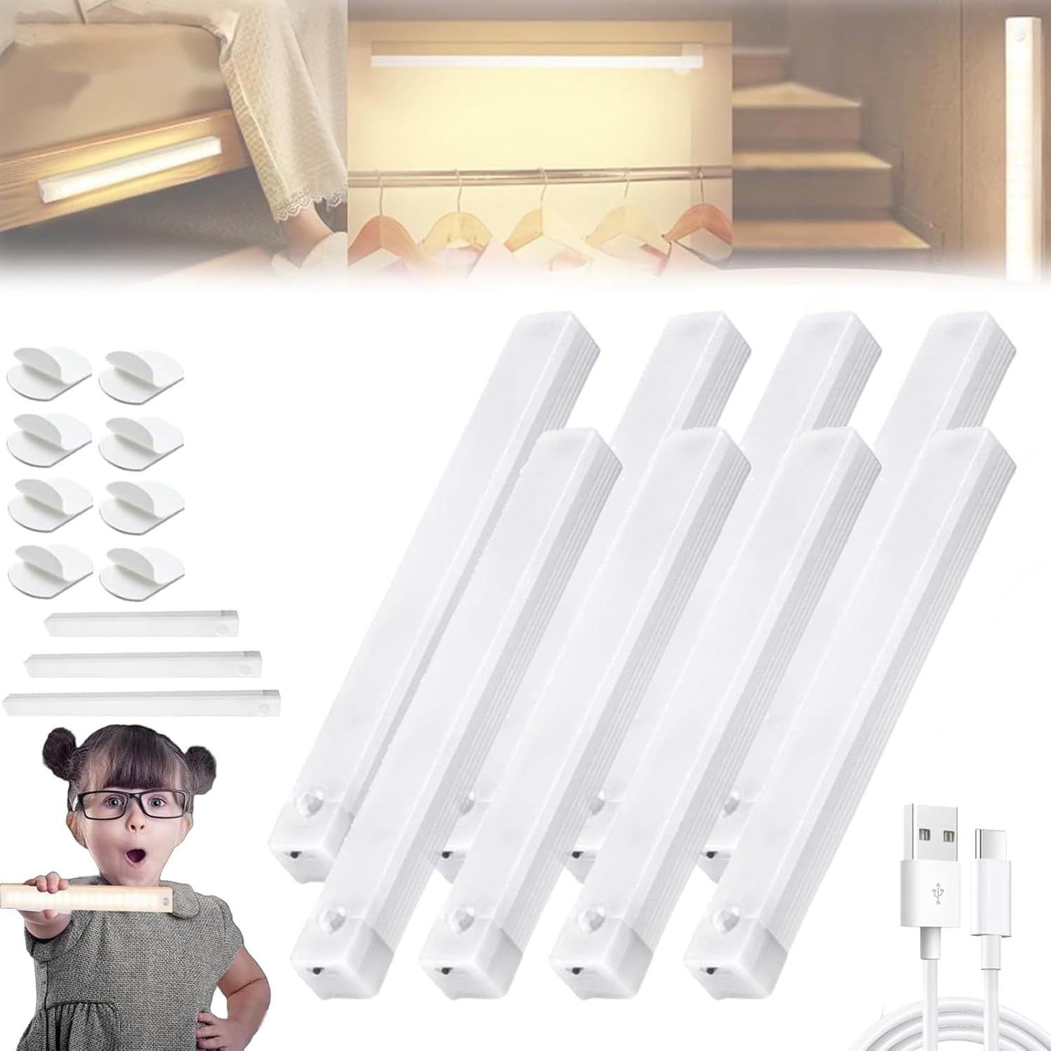 Punch-Free Smart Sensor Magnetic Rechargeable LED Lights-Three-Color ...