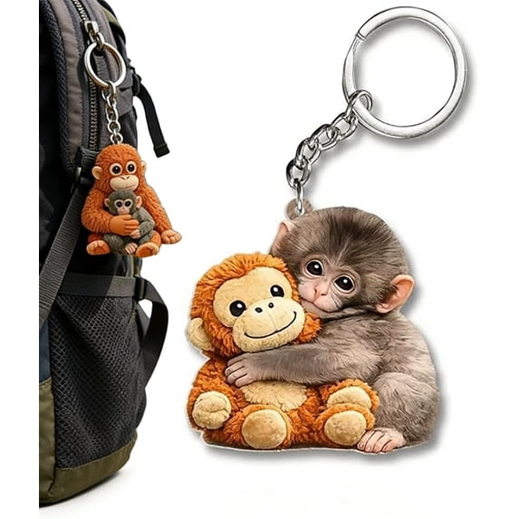 Punch Monkey Hugging Monkey Keychain, 2026 New 2D Cute Monkey Hanging ...