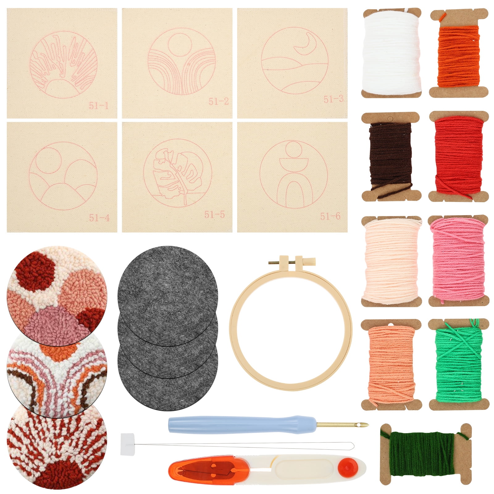 Punch Needle Cup Pad Kit 6 Pattern DIY Punch Needle Embroidery Kit with ...