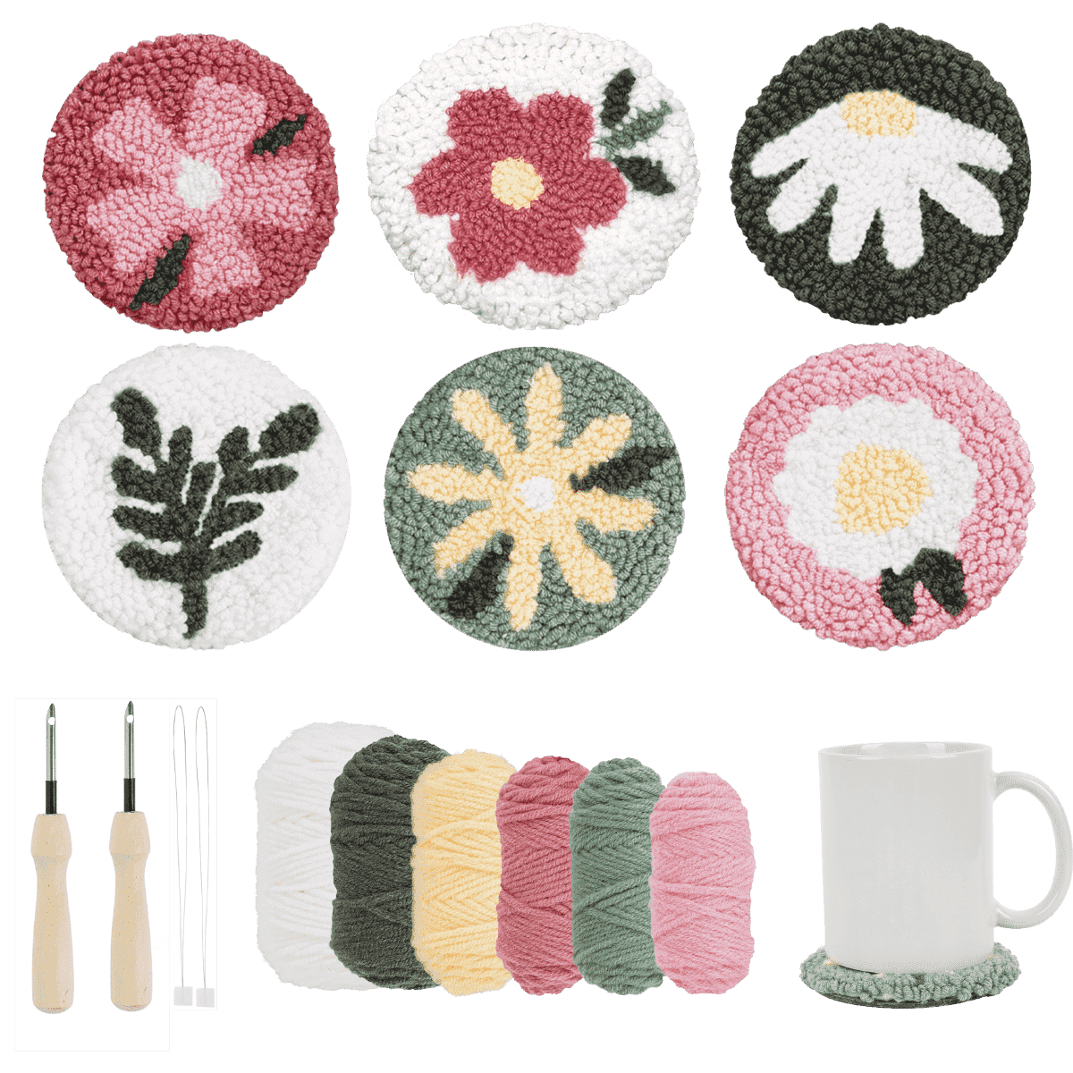 Punch Needle Kit – 6 Floral Design Punch Needle Embroidery Kit w/Monk ...