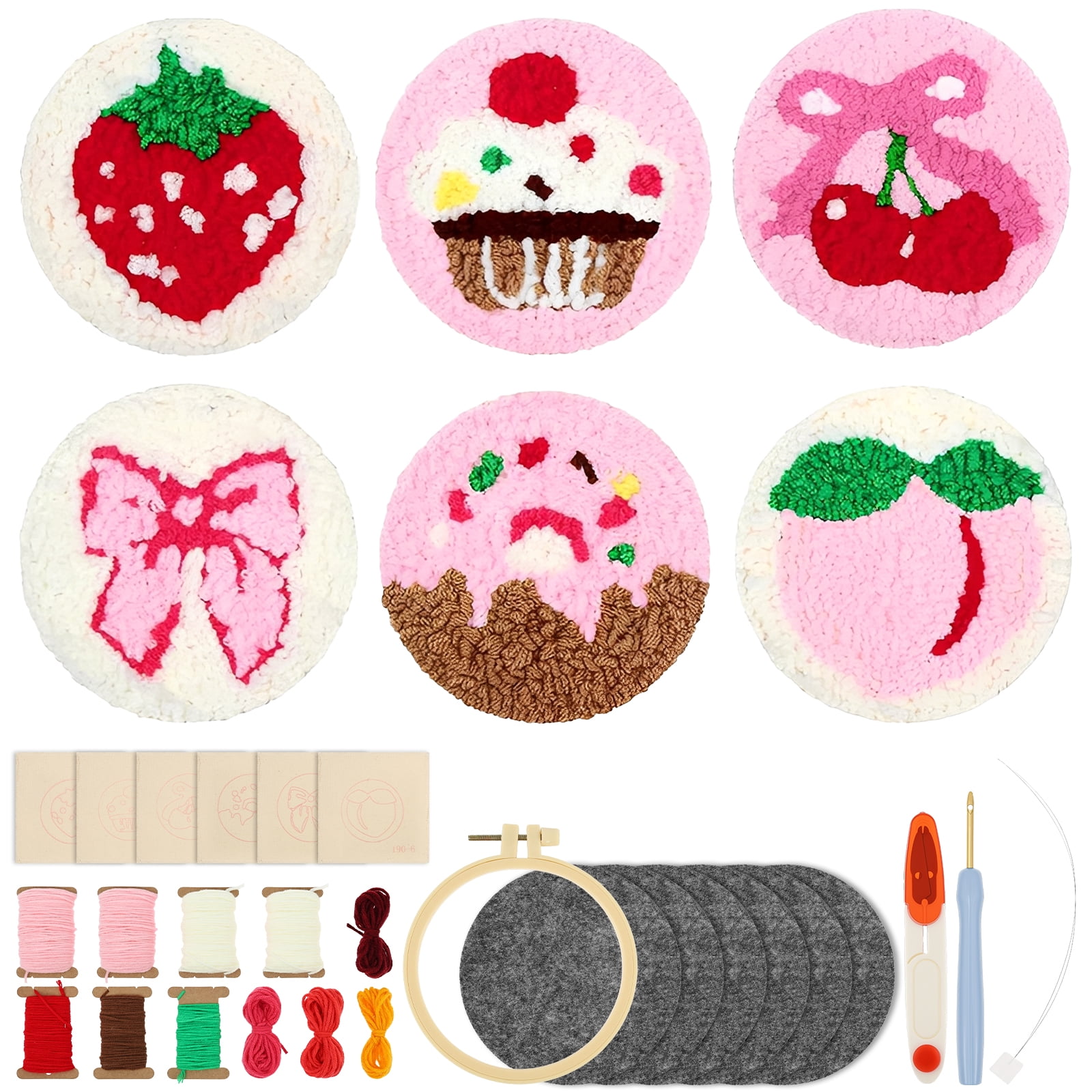 Punch Needle Kit 6 Pre Printed Canvas Embroidery Hoop and Floss Self ...