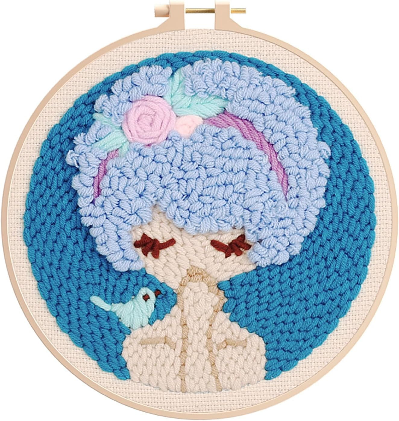 Punch Needle Kits Adults Beginner Cute and Unique Cartoon Girl in Hoop ...