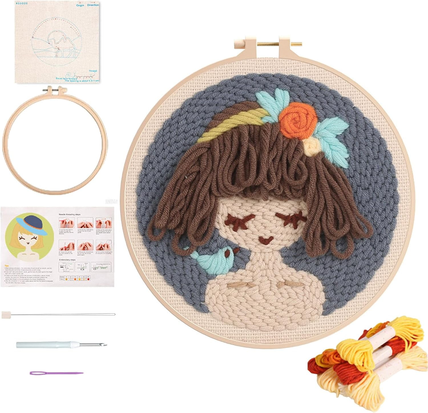 Punch Needle Kits Adults Beginner DIY Cute and Unique Cartoon Girl 8 in ...