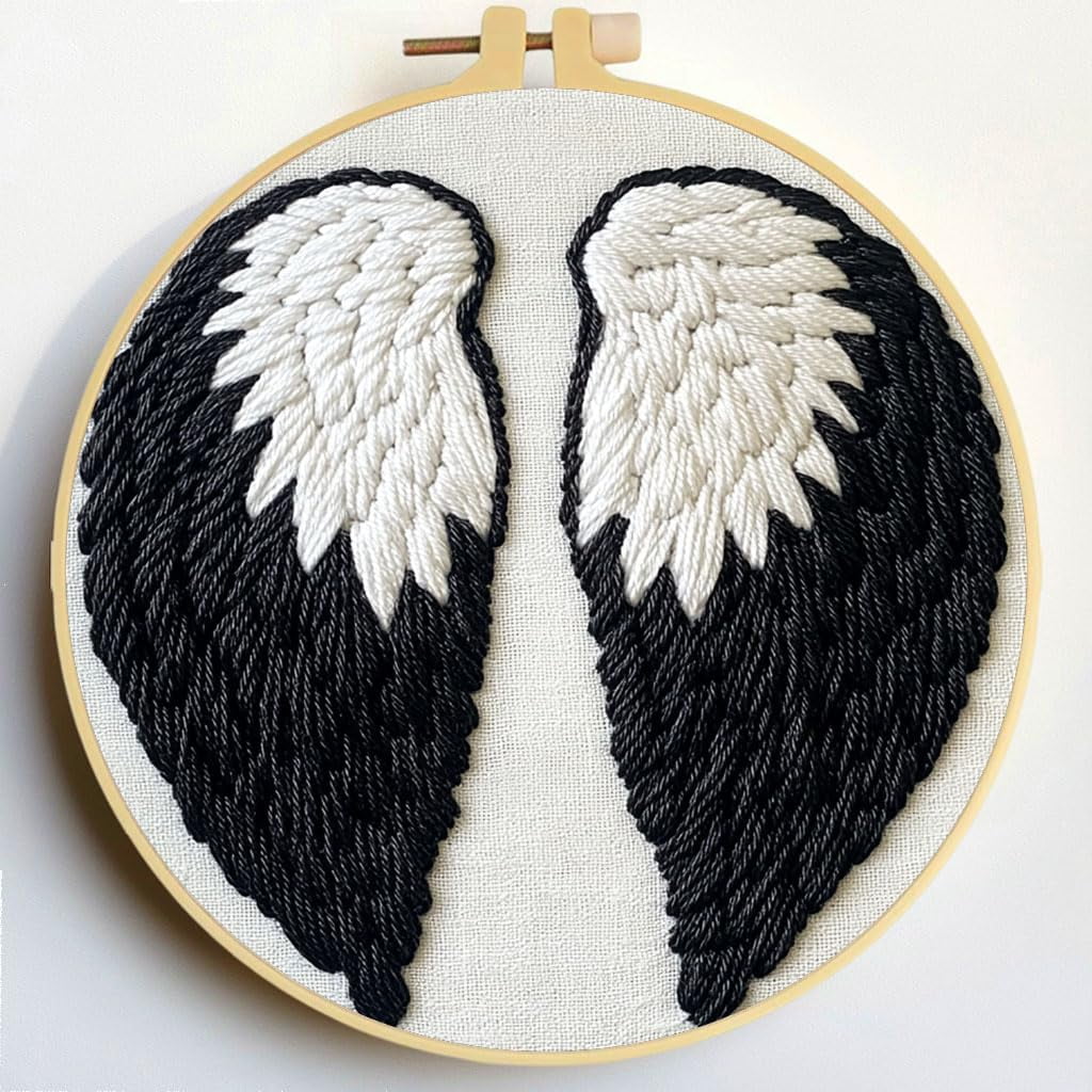 Punch Needle Kits Black and White Angel Wing Embroidery Starter Set ...