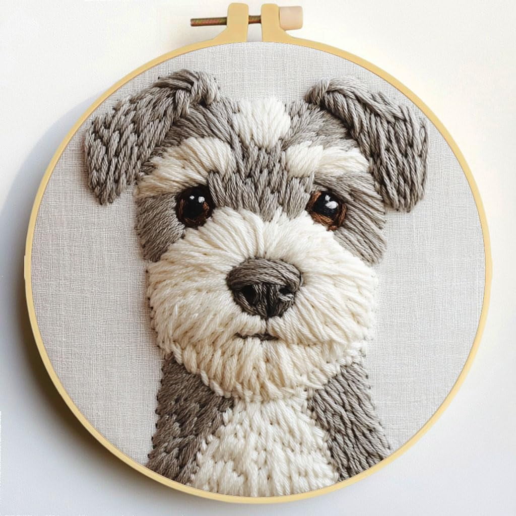 Punch Needle Kits Mini Schnauzer Dog Embroidery Starter Set with Hoop ...
