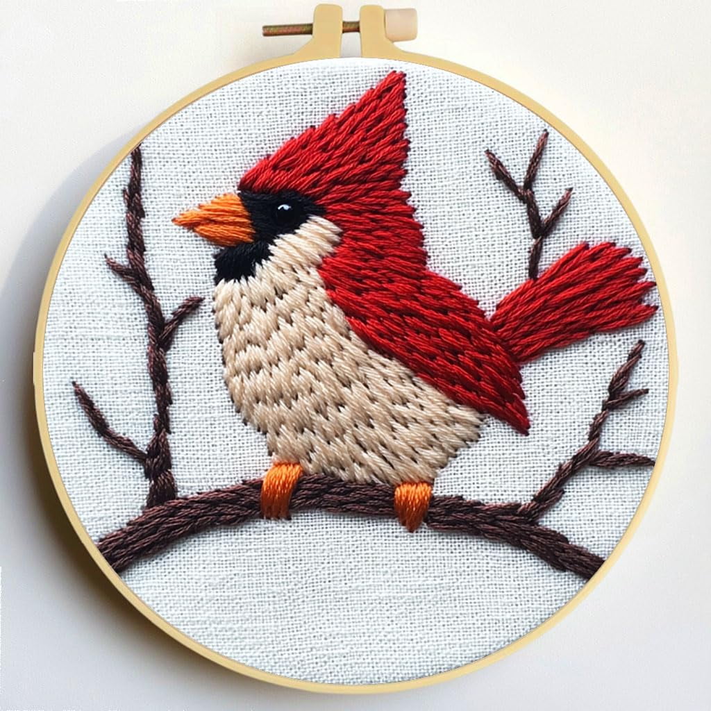 Punch Needle Kits Red Cardinal Embroidery Starter Set with Hoop Easy ...