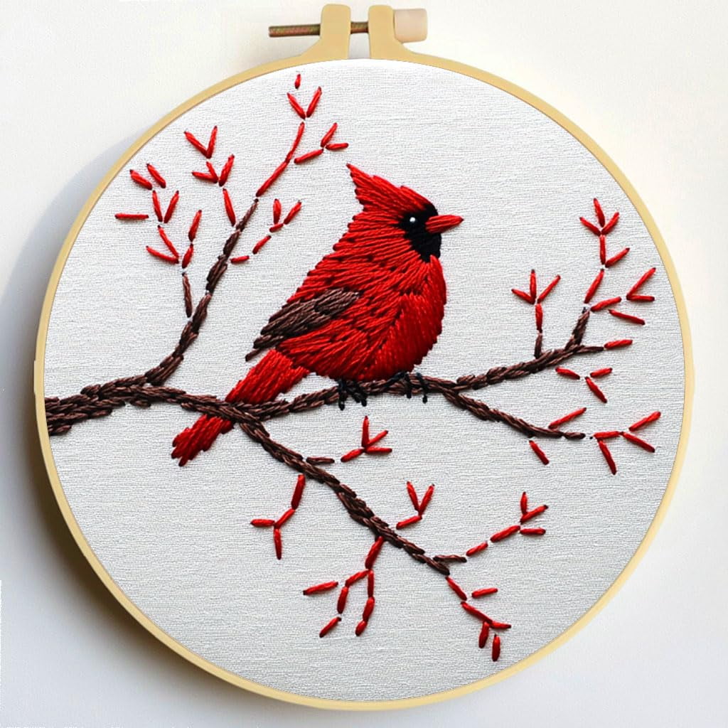 Punch Needle Kits Red Cardinal on Tree Embroidery Starter Set with Hoop ...
