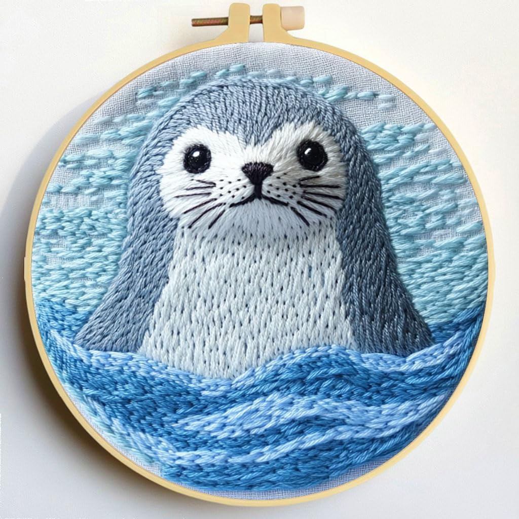 Punch Needle Kits Seal in Blue Sea Embroidery Starter Set with Hoop ...