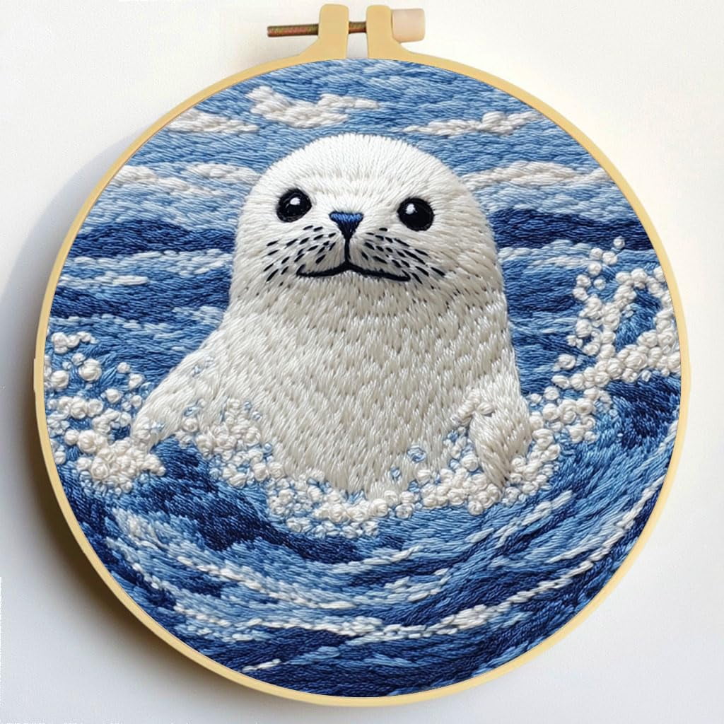 Punch Needle Kits Seal in Blue Sea Embroidery Starter Set with Hoop ...