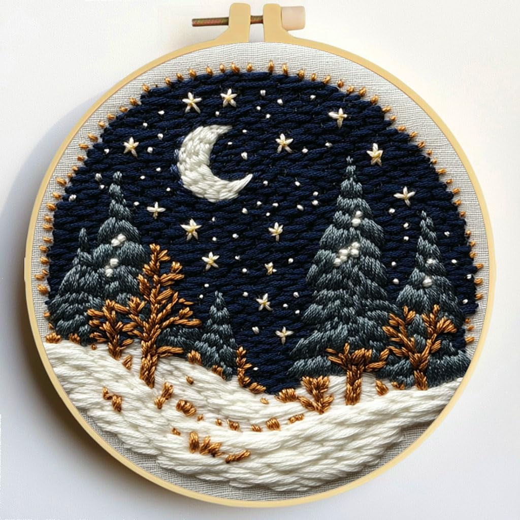 Punch Needle Kits Stars Sky and Moon Night Scenery Embroidery Starter ...