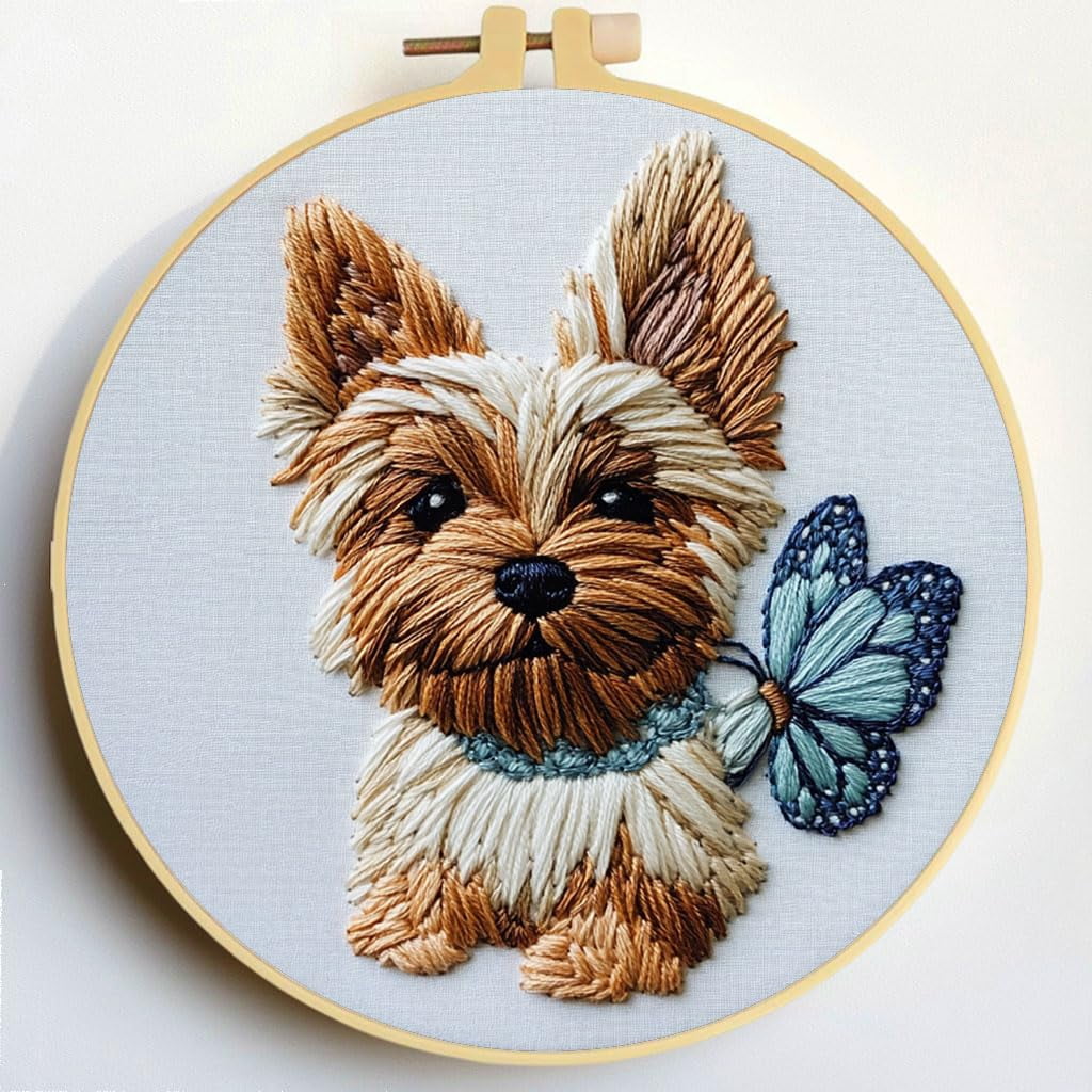 Punch Needle Kits Yorkshire Terrier Dog and Butterfly Embroidery ...