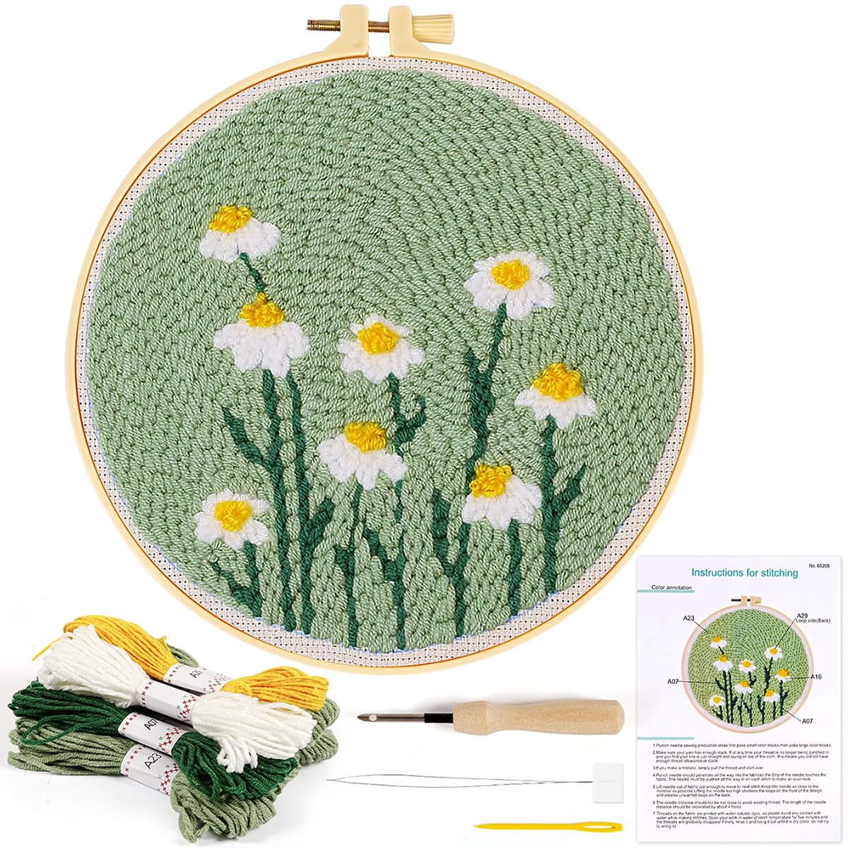 Punch Needle Kits for Beginner, Daisy Flower Punch Needle Embroidery ...