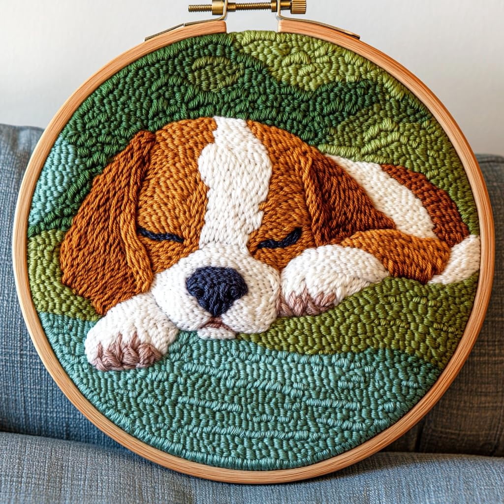 Punch Needle kits Cartoon Baby Beagle Dog Sleeping Easy for Beginners ...