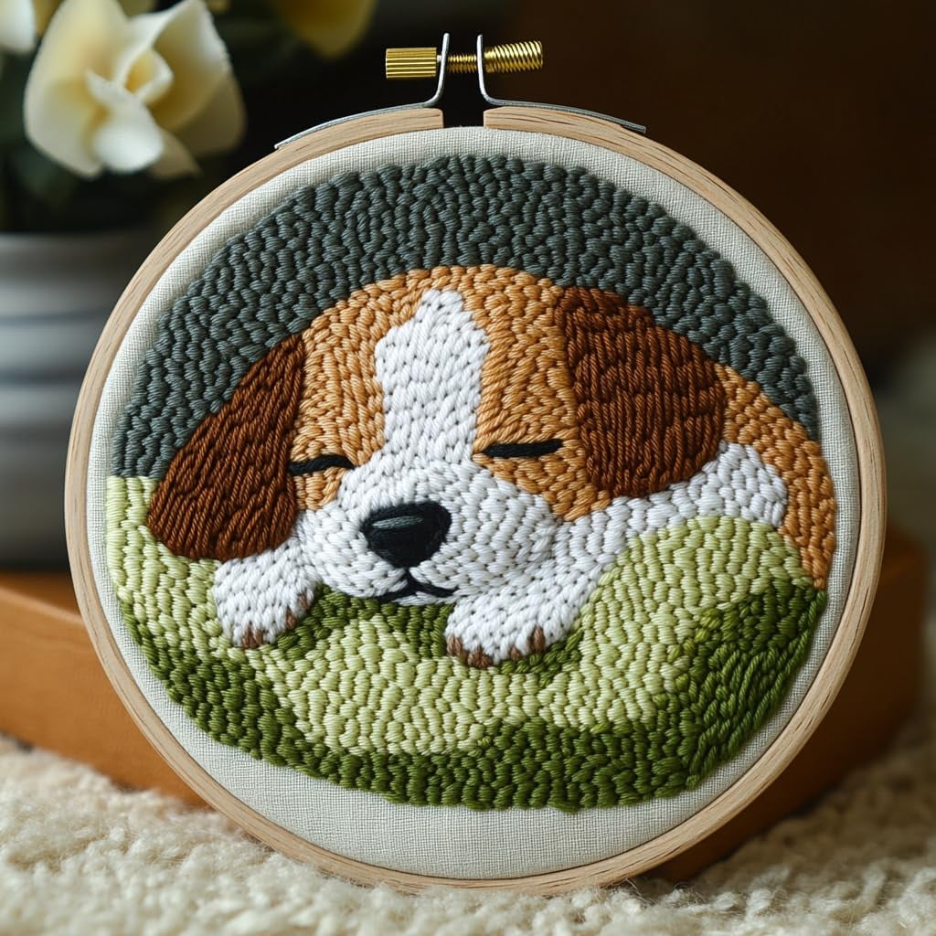 Punch Needle kits Cartoon Baby Beagle Dog Sleeping Easy for Beginners ...